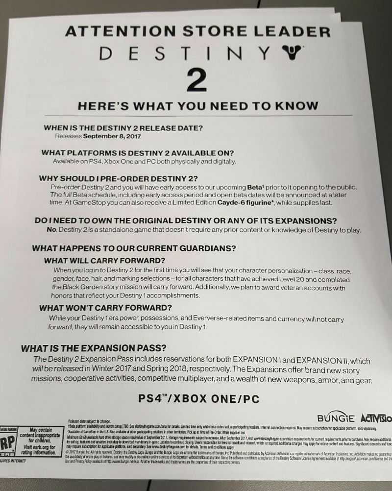 Destiny 2: Gamestop filtra las expansiones y detalles de la migración ...