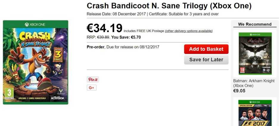 Crash Bandicoot N. Sane Trilogy aparece listado en otra web para Xbox ...